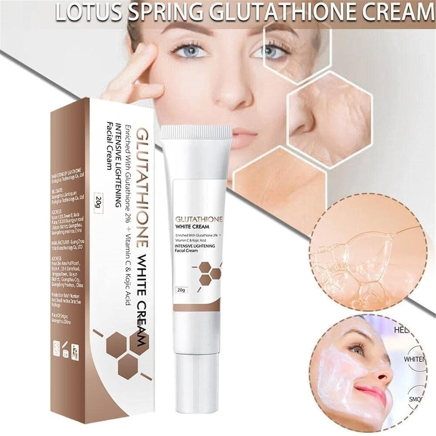 Crema blanca de glutatión de 0.7 onzas, crema facial de glutatión, L ...