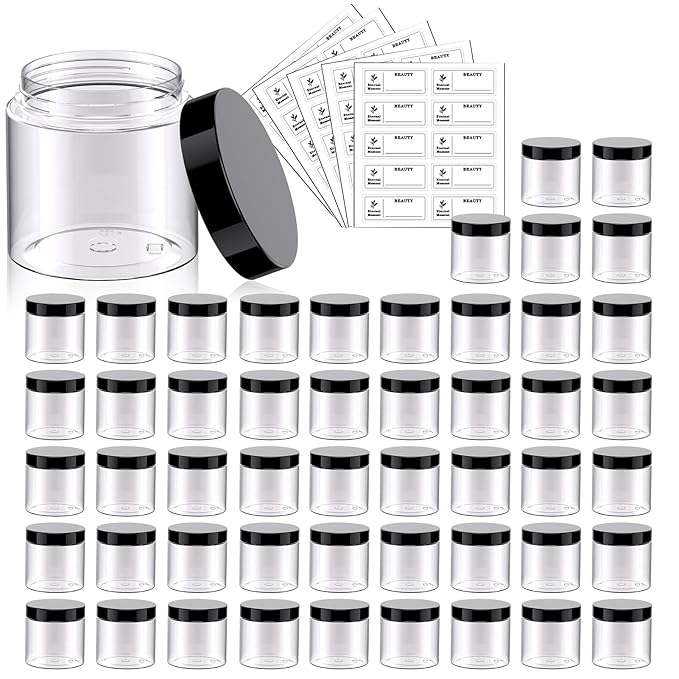 Amazon.com: 50 Pack 2 OZ Plastic Jars Round Clear Cosmetic Container ...