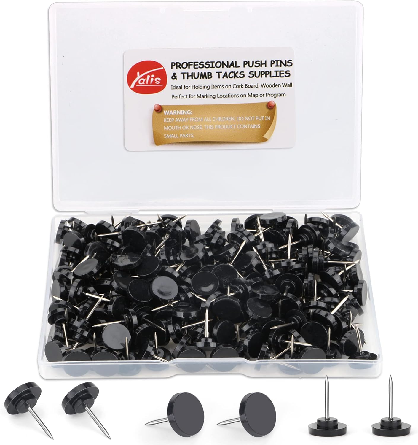 Amazon.com: Push Pins 200-count Flat Black Thumb Tacks Steel Point and ...