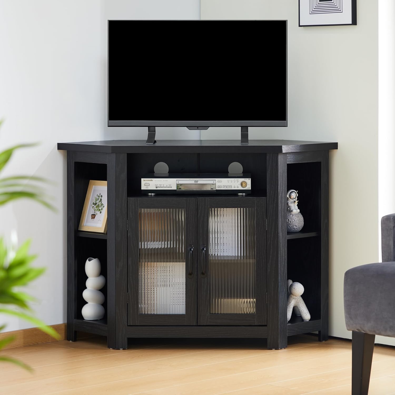 Amazon.com: AVZEAR Farmhouse Corner TV Cabinet - Black, 44' TV Media ...