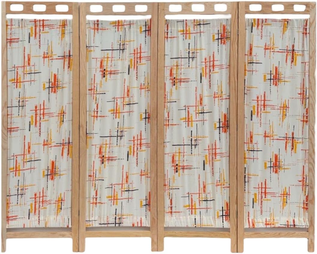 BIOMBO MAMPARA Madera de Pino Natural 4 Paneles Diseño Tela Paris ...