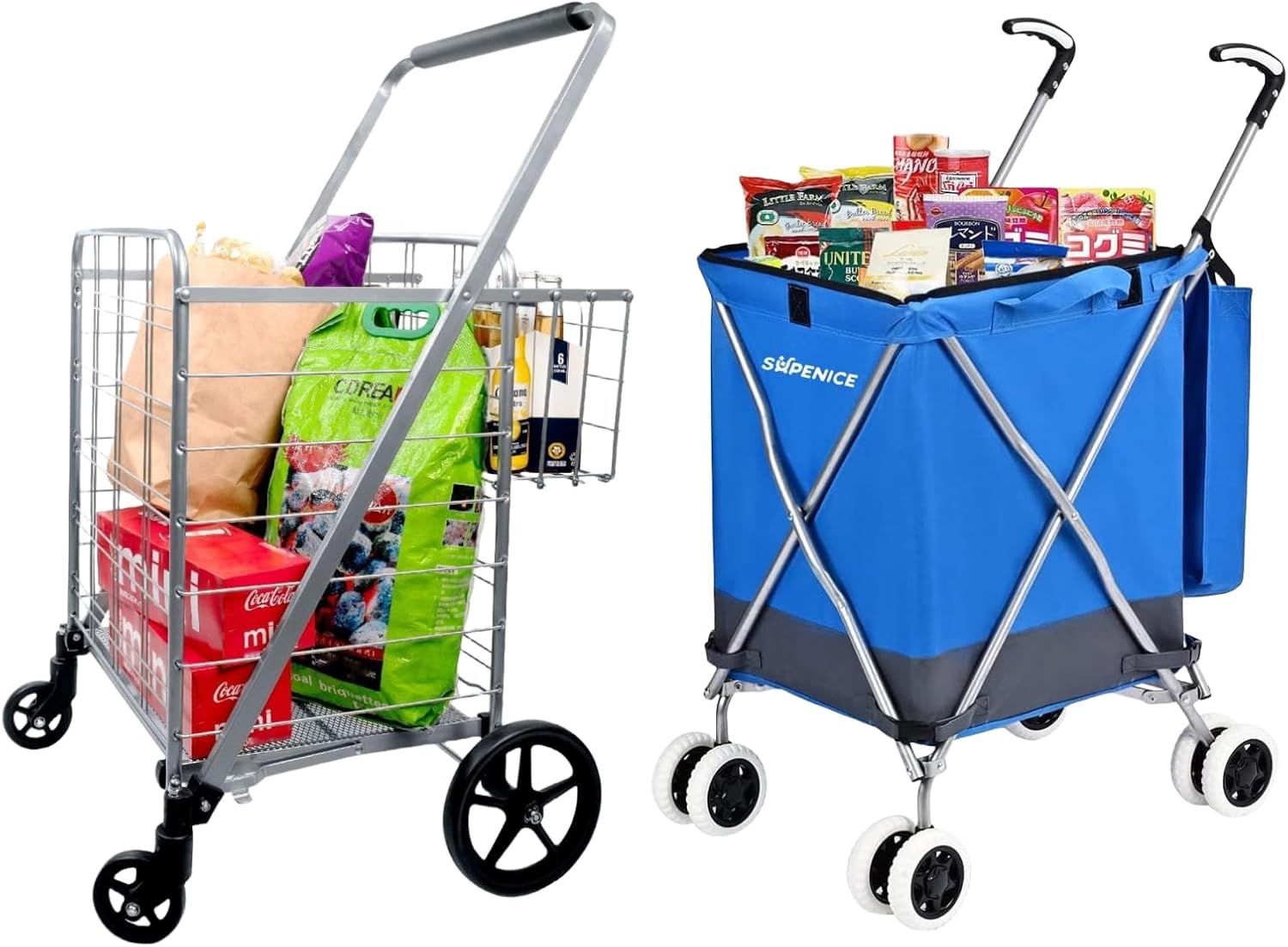 Amazon.com: Supenice Jumbo Shopping Cart with Double Basket Grocery ...