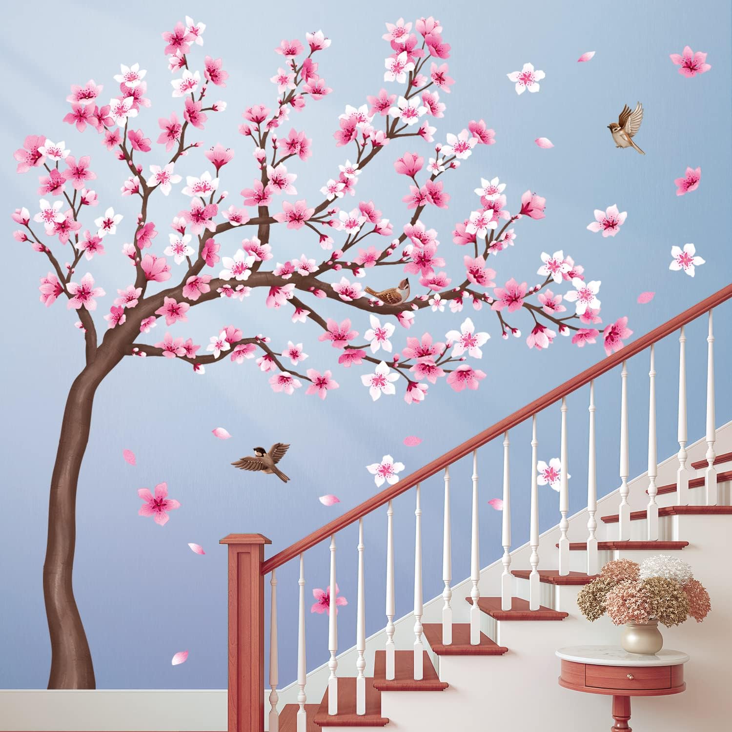 Amazon.com: BWCXXZH Large Pink Flower Tree Wall Stickers, Removable DIY ...