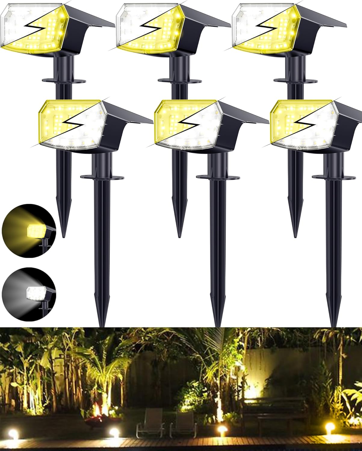 Biling Warm/White/Nature 3 in 1 Solar Spot Lights Outdoor, 6 Pack Solar ...