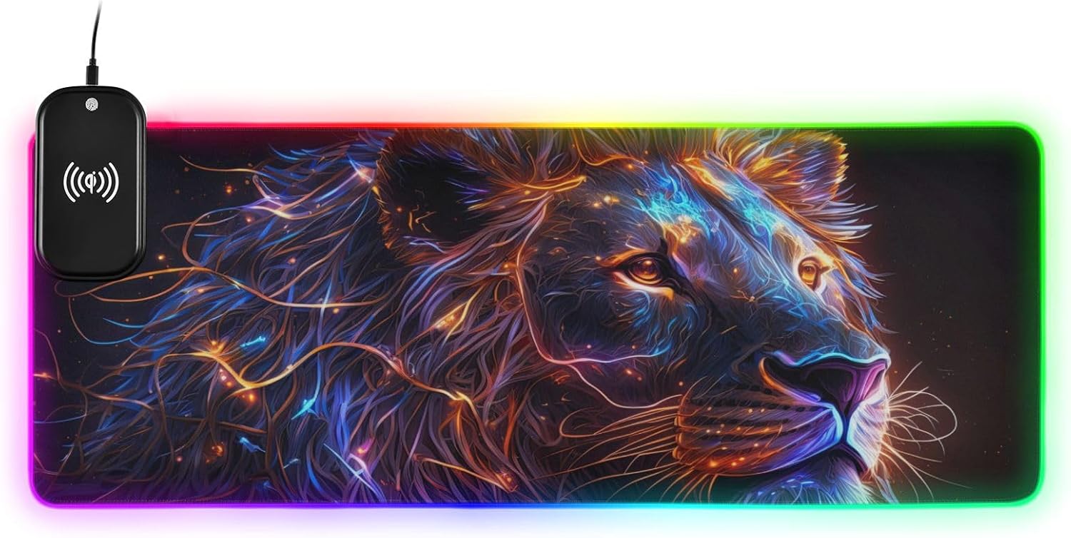 Amazon.com: AIXIWAWA (Galaxy Lion Wireless Charging Mouse Pad 15w RGB ...