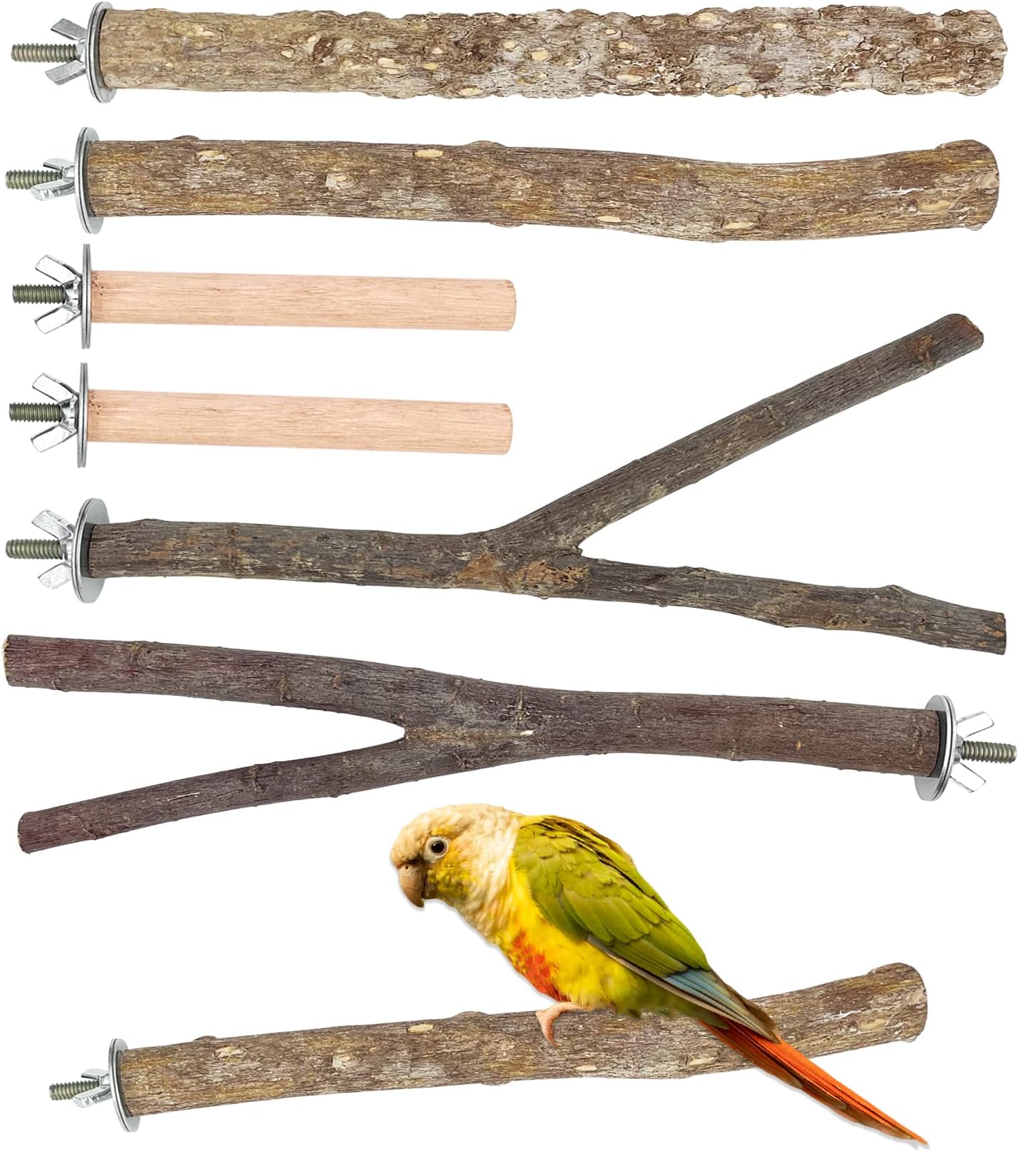 6 Pack Bird Perch Stand Set, Bird Cage Parrot Toys Natural Wood Branch ...