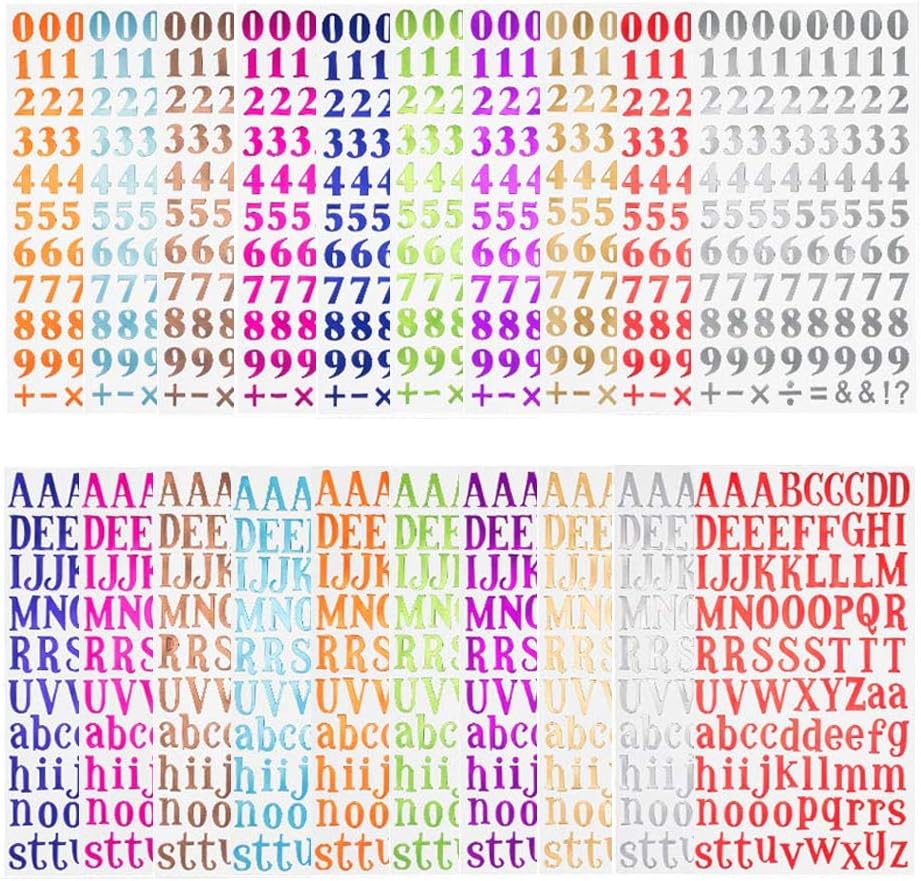 Amazon.com: 12 Sheets Colorful Number and Letter Alphabet Sticker Self ...
