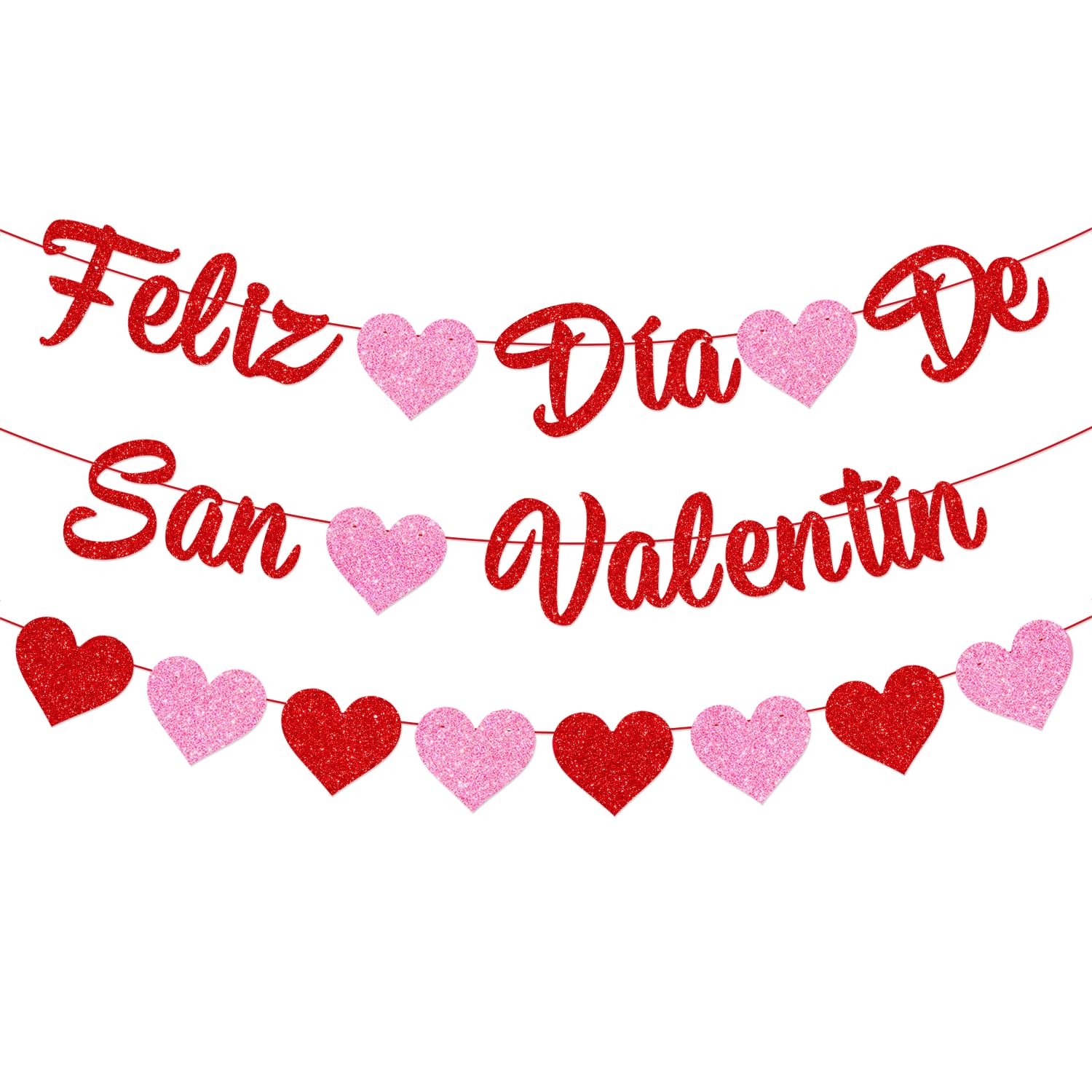 Amazon.com: JKQ Glittery Feliz Dia De San Valentin Banner with Heart ...