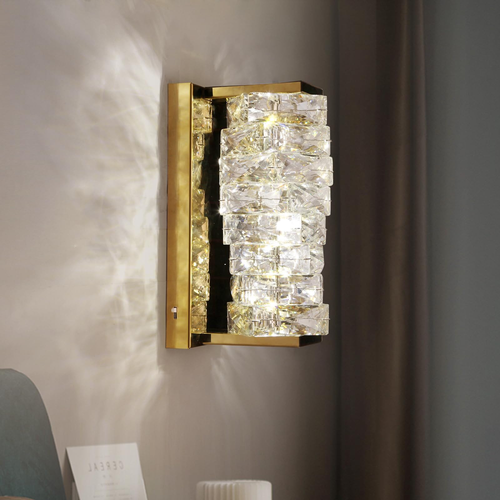 HuisMier Gold Crystal Wall Sconce, Modern Dimmable LED Sconces Wall ...