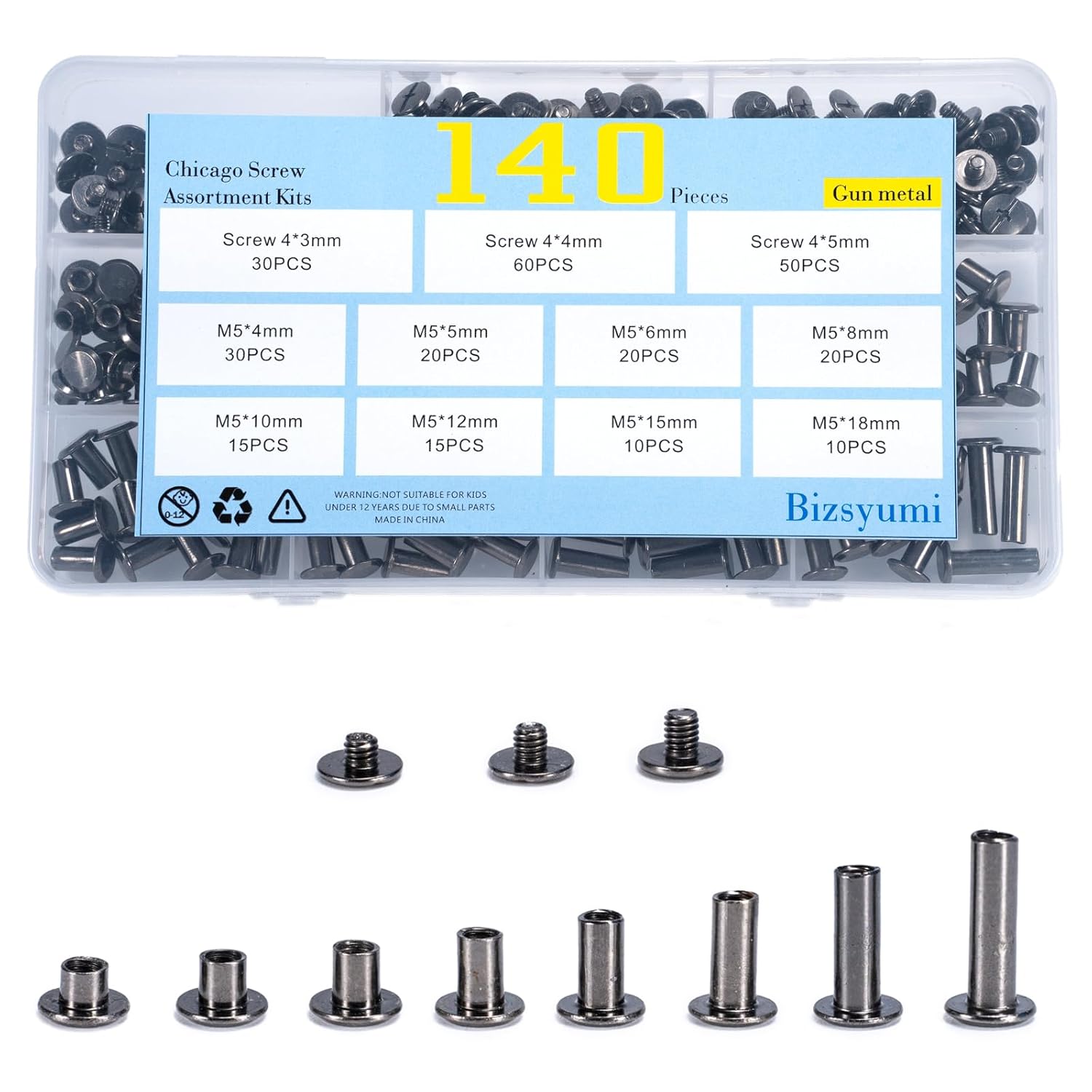 Amazon.com: 135 Sets Gun Metal Chicago Screws for Leather, Carbon Steel ...