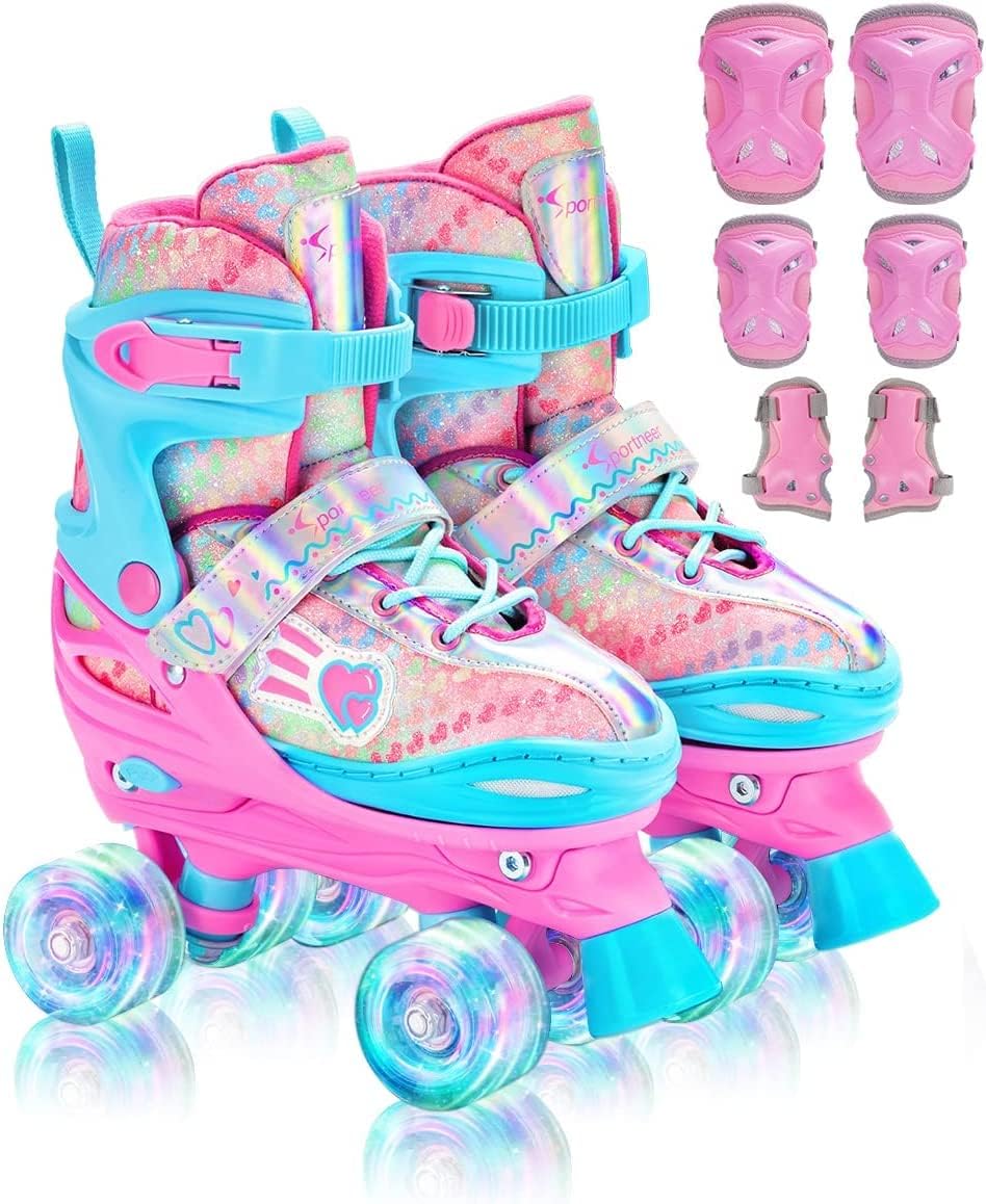 Roller Skates Kids Girls, Sportneer 4 Sizes Adjustable Roller Skates ...