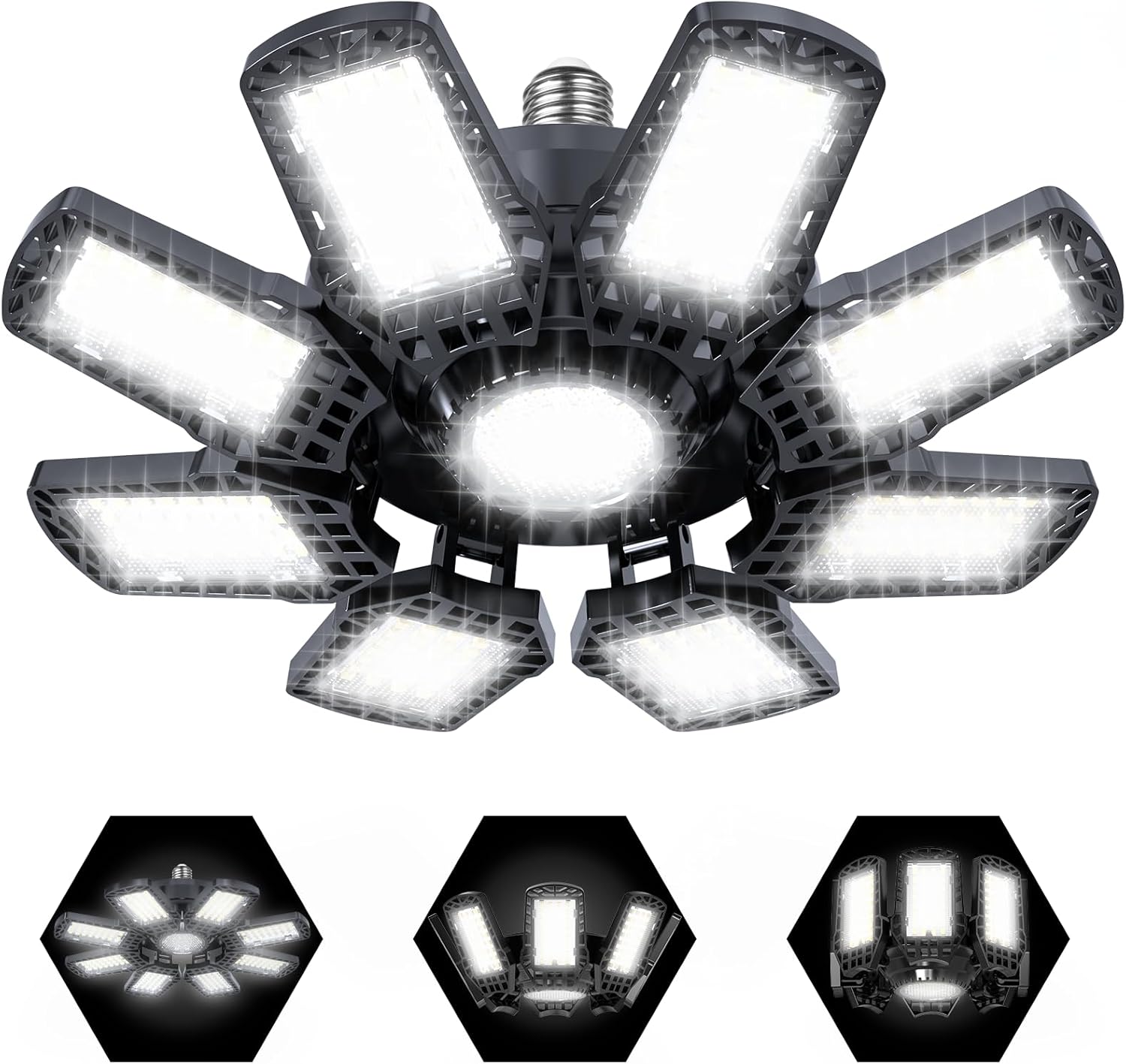 URTBST Éclairage LED Garage 1 Pièce,Lampe Garage Déformable à 8+1 ...