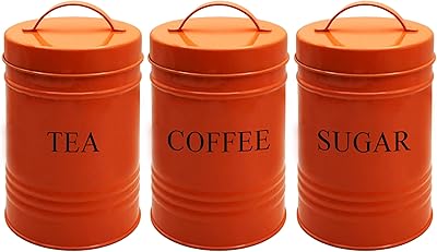 Black & Copper Metal Tea Coffee Sugar Storage Canister Set Jar Pots ...