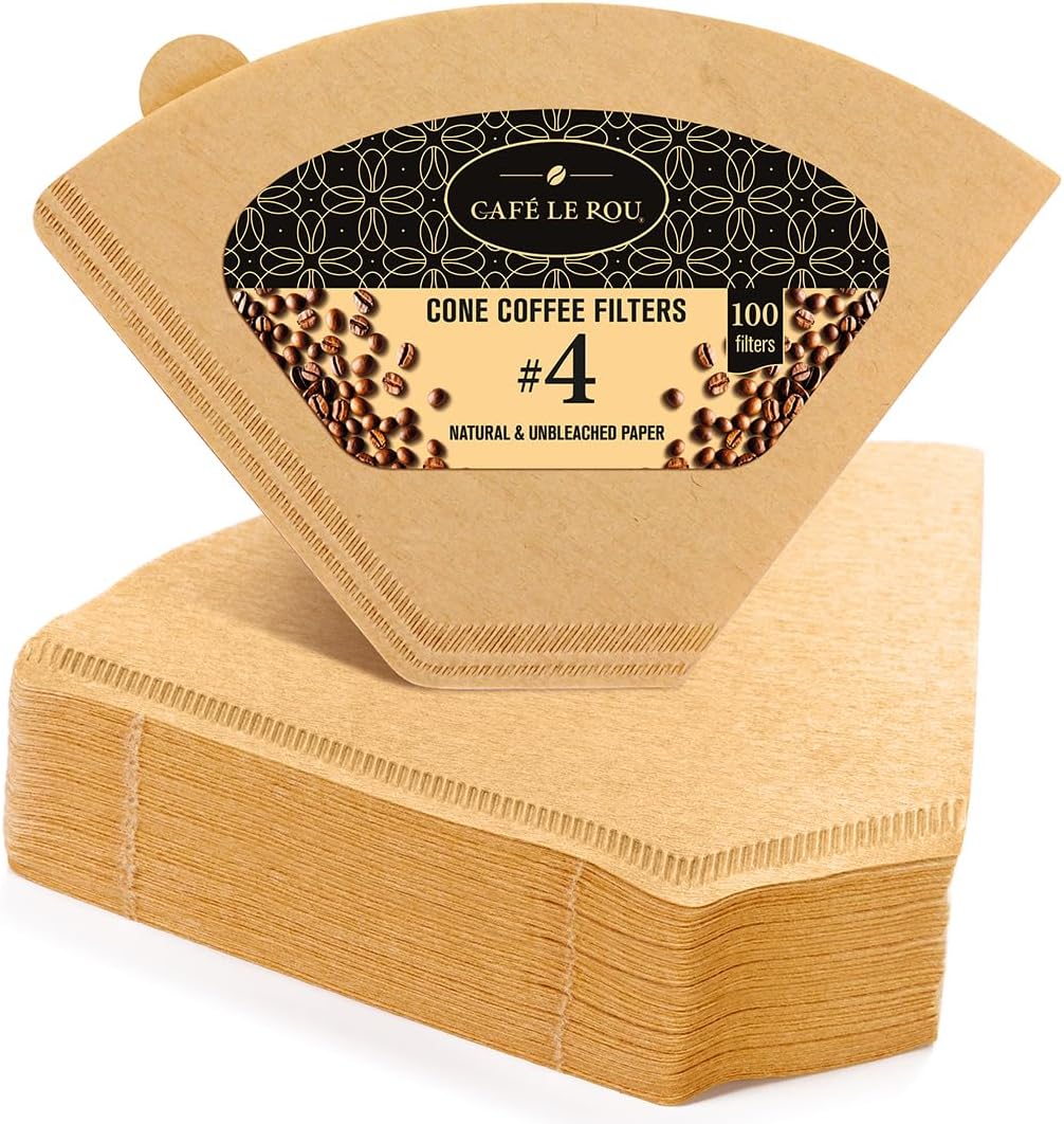 Amazon.com: Cafe Le Rou Natural Unbleached Paper Cone Coffee Filters ...