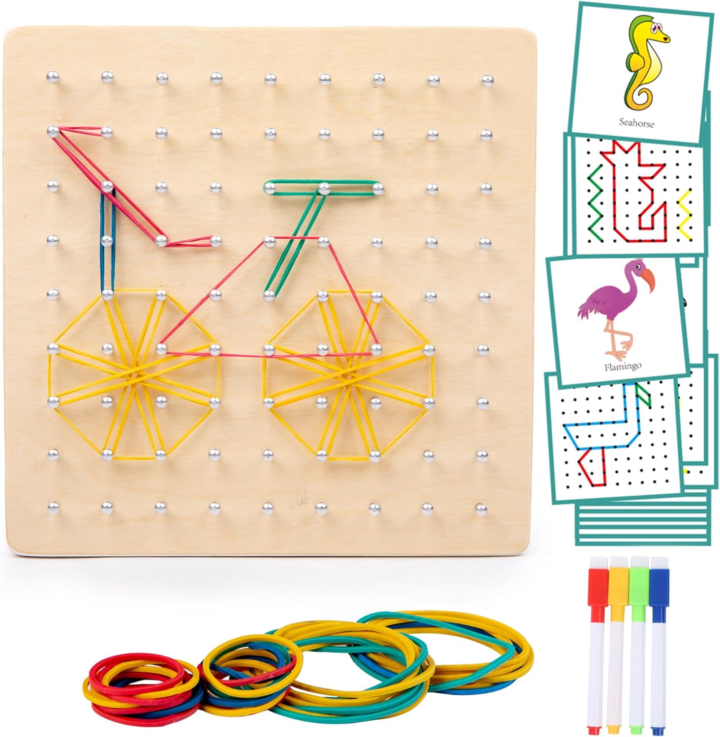 Auvewilo Wooden Geoboards with Rubber Bands, Educational Toy For ...