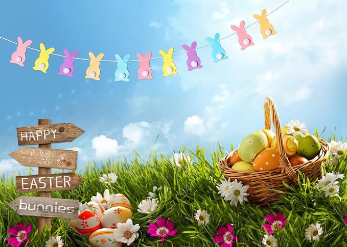 Amazon.com : LYCGS 7X5ft Spring Happy Easter Backdrop - Rabbit Eggs ...