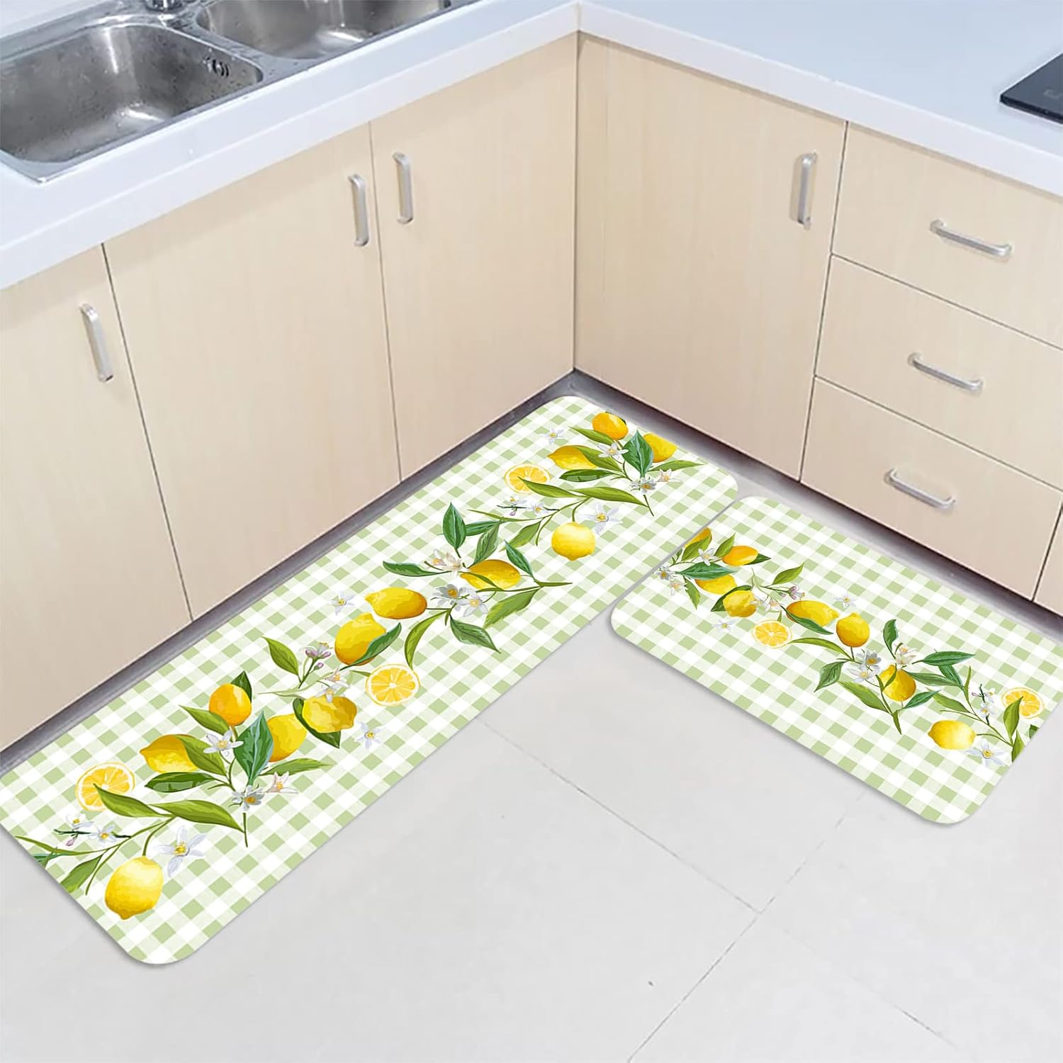 Amazon.com: Summer Lemon Kitchen Rugs Set of 2 Floor Mats, Farmhouse ...