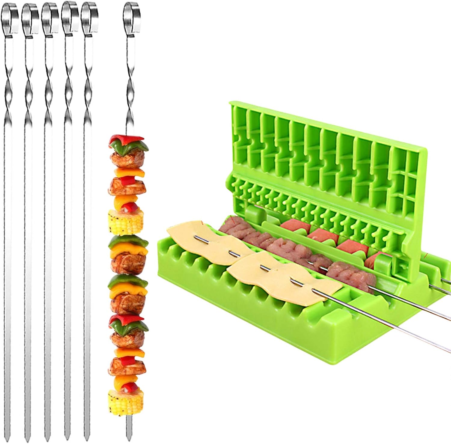 Elinala BBQ Skewers Stainless Steel, Skewer Device Machine, 20PCS Metal ...