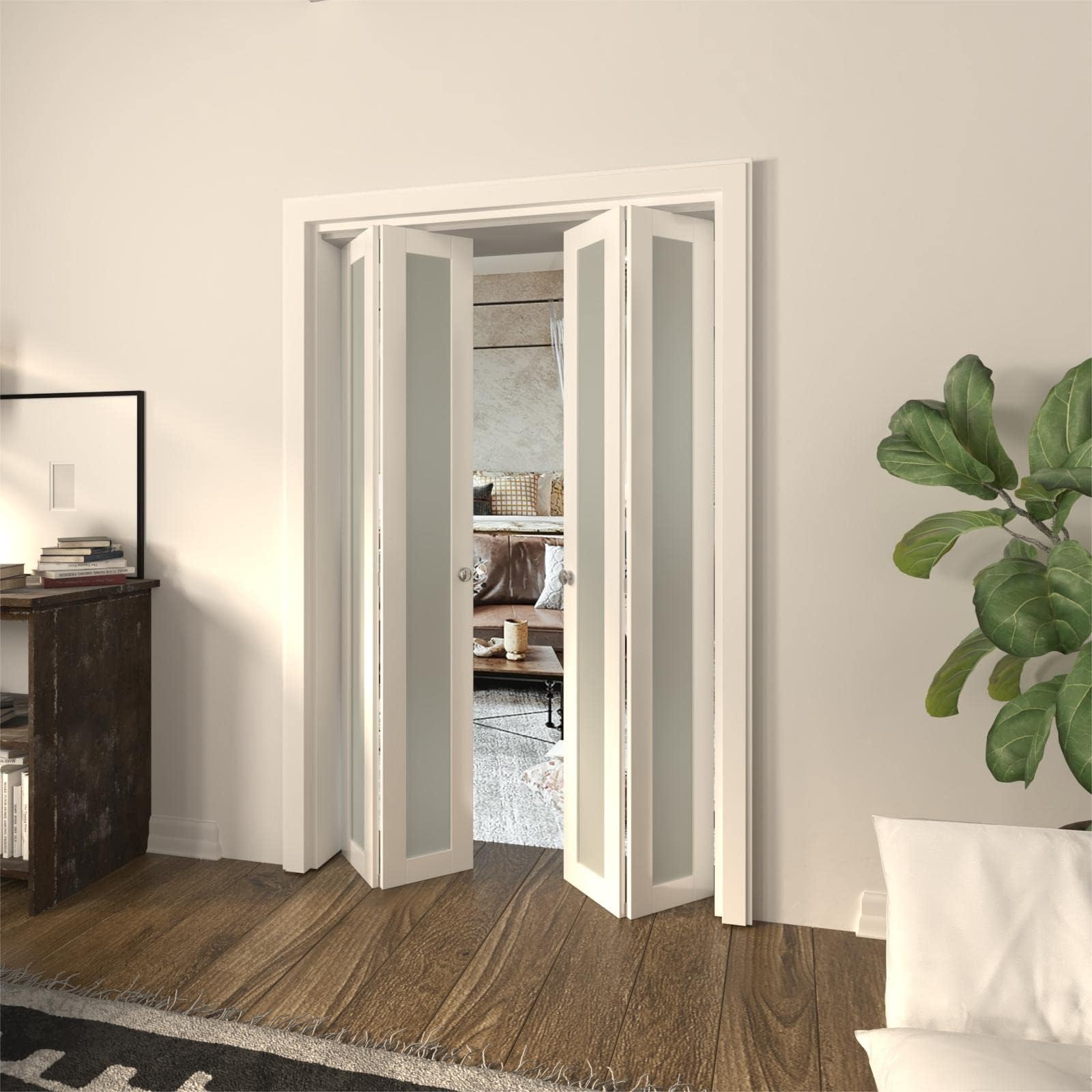 BARNER HOME Closet Doors, Double Frosted Glass Panel Bi-Fold Doors, Finished, Multifold Interior ...