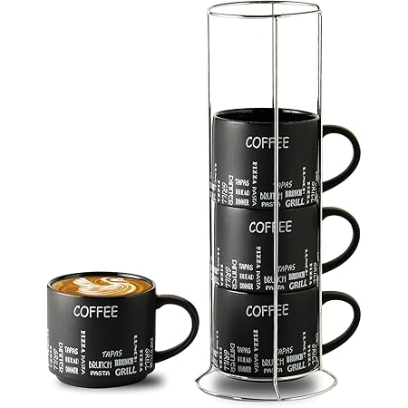 Amazon.com: LAUCHUH Stackable Coffee Mug Set with Rack - 15 Ounce ...