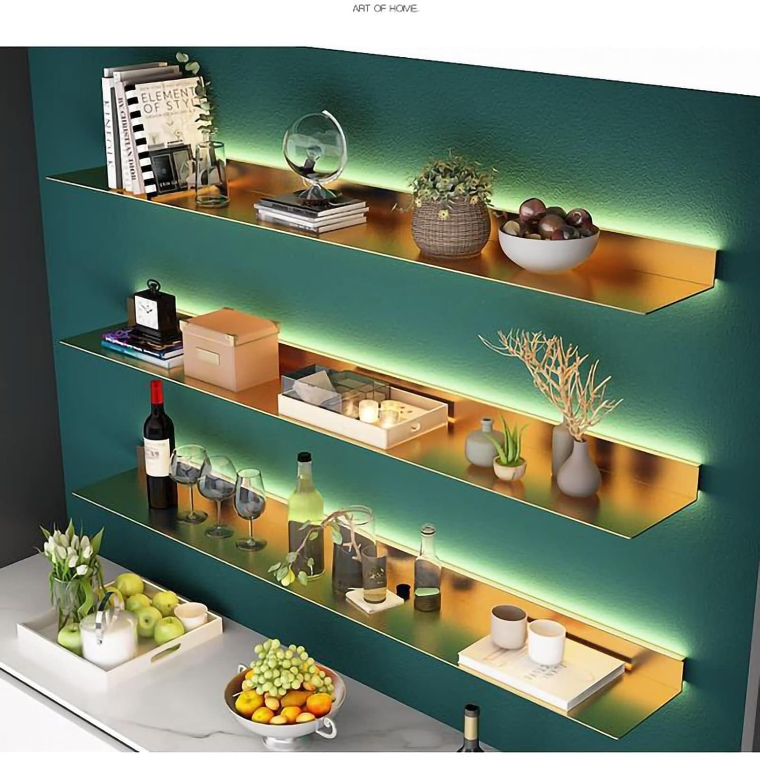 Stainless Steel Wall Mounted Shelves with LED Warm Light,Wall Floating ...