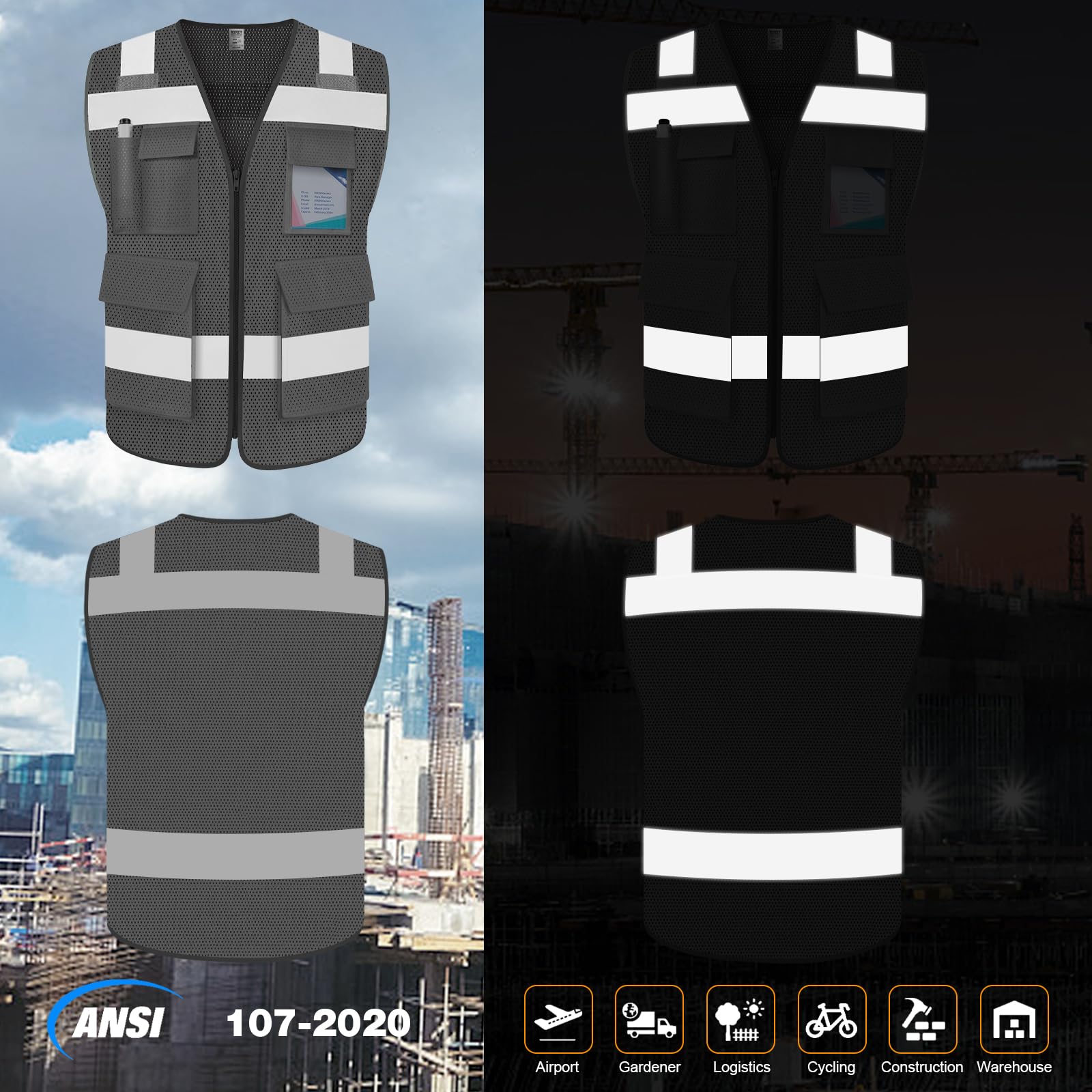 Snapklik.com : TCCFCCT Mesh Hi Vis Vest 5 Pockets High Visibility ...