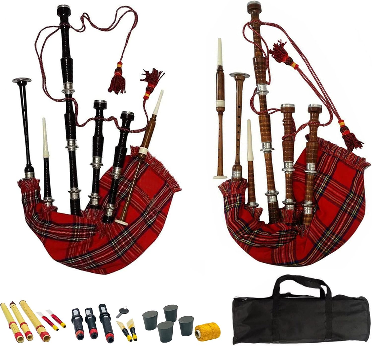 Amazon.com: Great Scottish Highland Bagpipes Full Silver Mount Natural ...