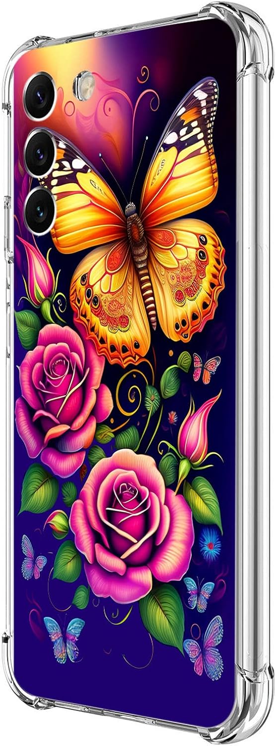 Amazon.com: Beaucov Galaxy S23 Case,Colorful Butterfly Rose Flowers ...