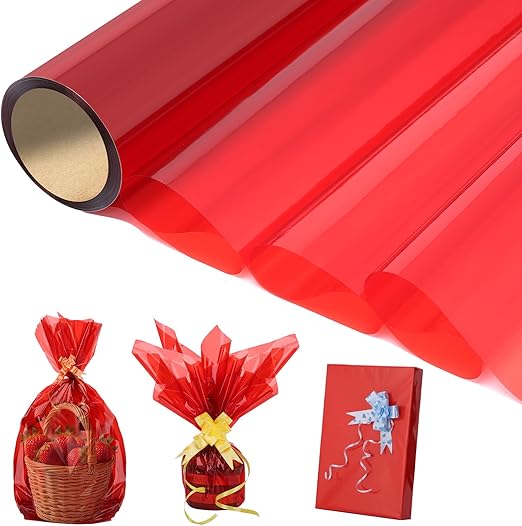 Amazon.com: woric Cellophane Wrap 120’ Ft X 17 ”In Red Cellophane Wrap ...