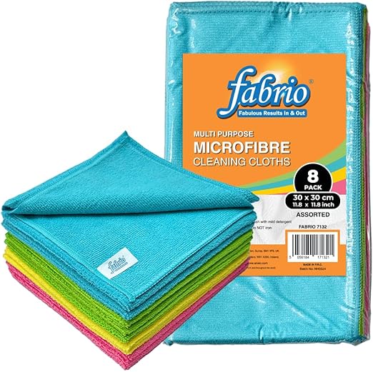 FABRIO Microfibre Cleaning Cloths – Pack of 8, 30x30cm, Ultra-Soft ...