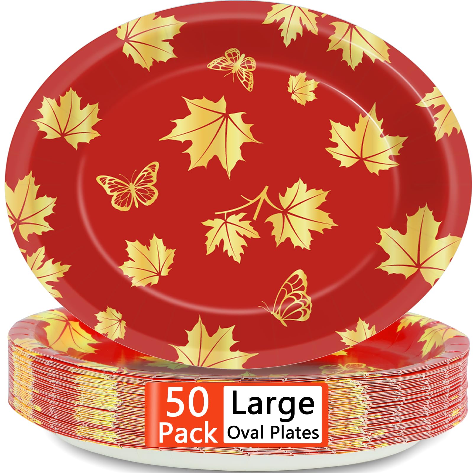 Amazon.com: 50PCS Thanksgiving Fall Oval Paper Plates Large 11” Maple ...
