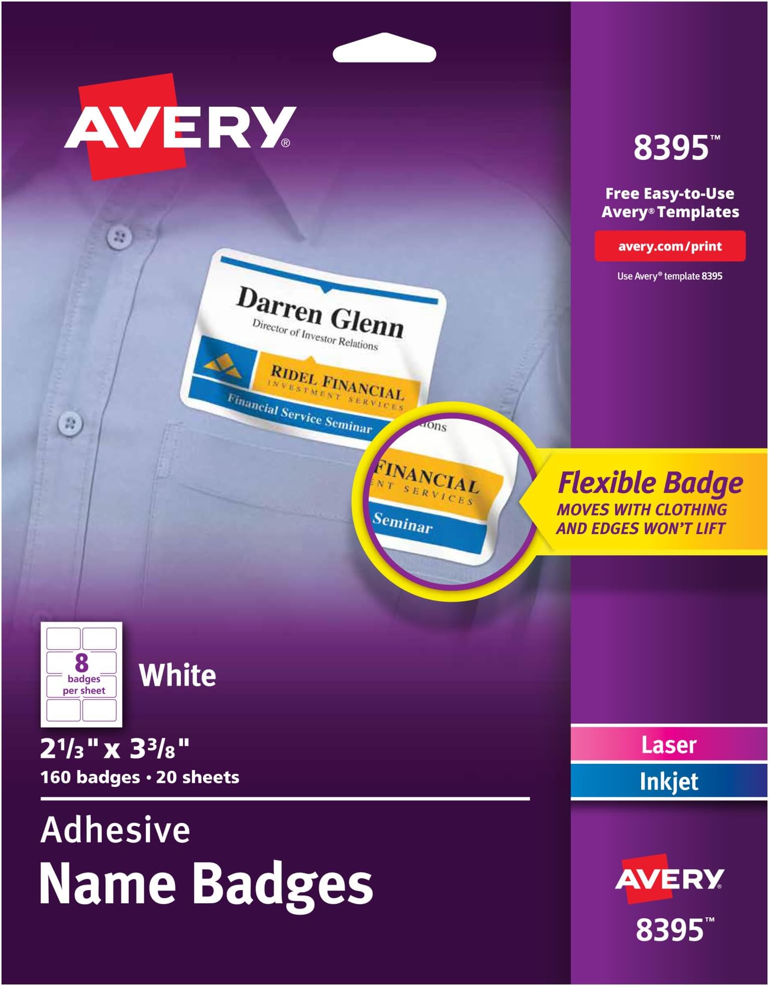 Amazon.com : Avery Flexible Self-Adhesive Name Badges 8395, Wh ...