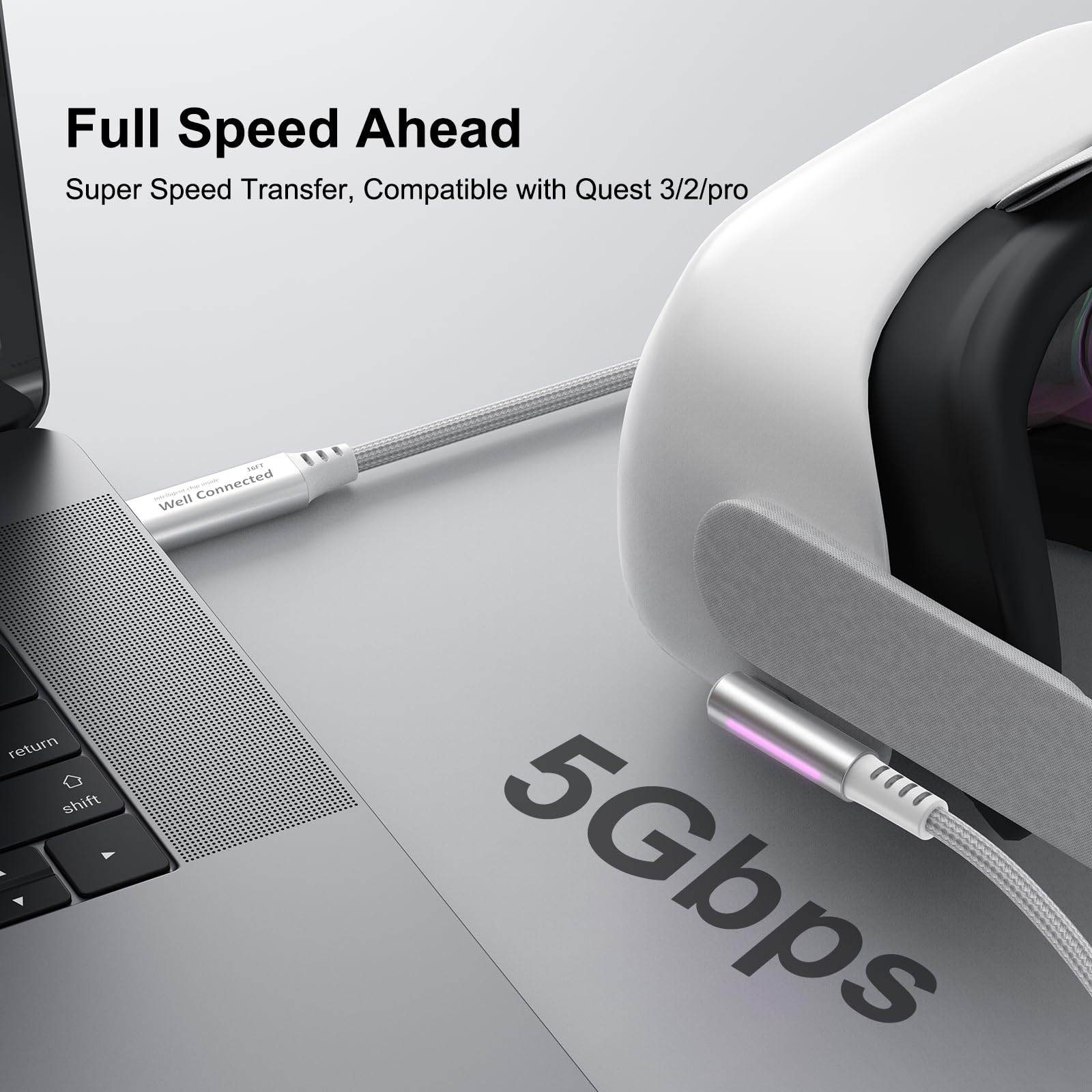 Snapklik.com : 16Ft Link Cable For Oculus Quest 3/2/Pro Gaming ...