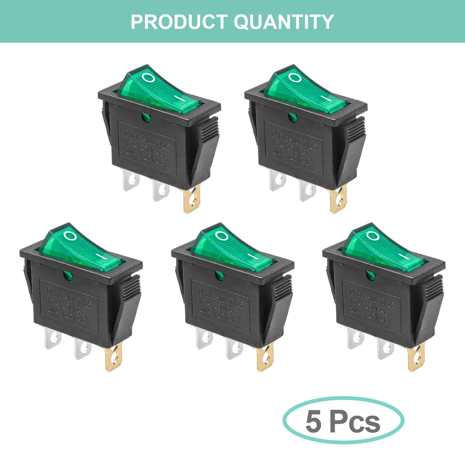 Snapklik.com : 5Pcs AC 250V/15A, 125V/20A Green Light Illuminated LED ...