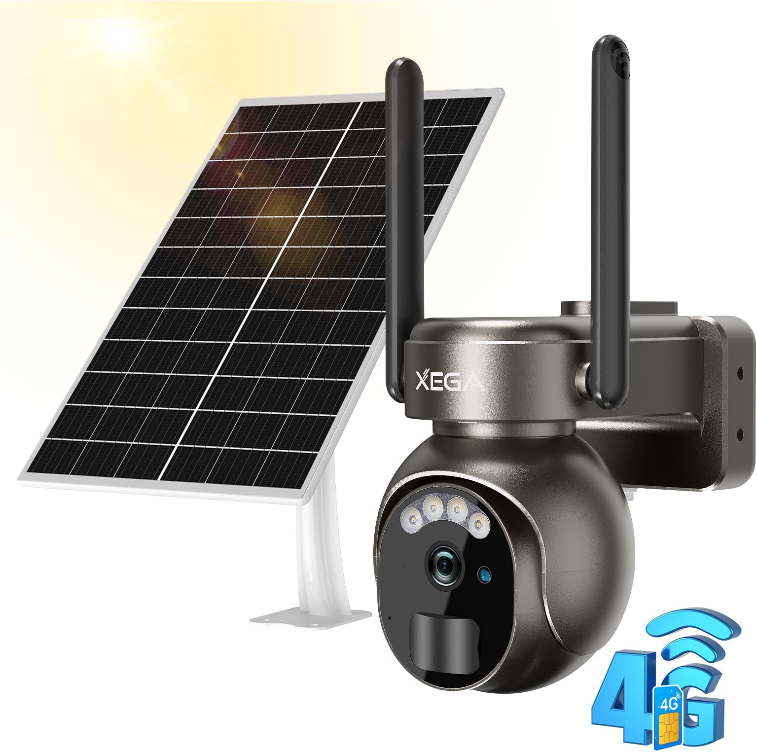 Xega 3G/4G LTE Security Camera No WiFi, 2K Super HD Solar Powered ...