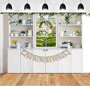 Amazon.com : 6x4 Feet Easter Backdrop White Cabinet Wreath Photo ...