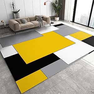 Amazon.com: Modern Minimalist Yellow Geometric Rug, 2x3 Black White ...
