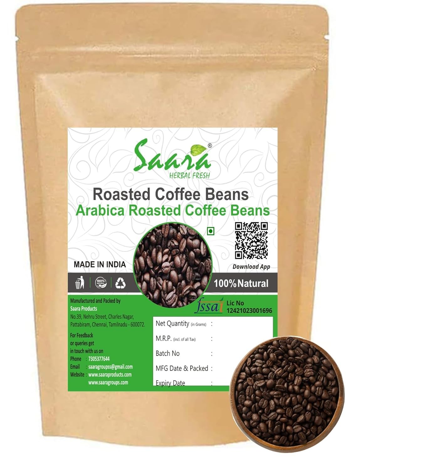 Saara HERBAL FRESH Roasted Coffee Beans, Arabica Roasted Coffee Beans ...