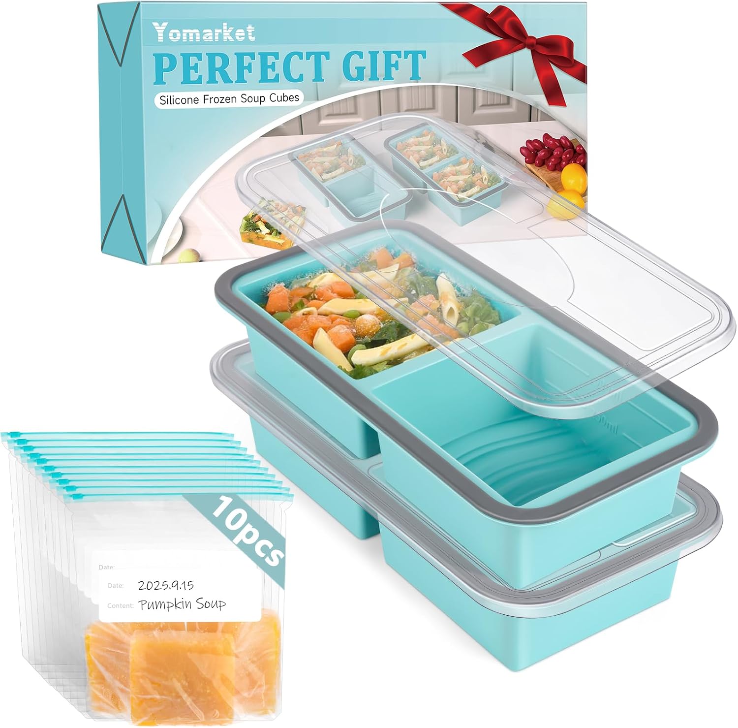Amazon.com: Yomarket Silicone Freezer Trays with Lids 2 Cup Soup ...