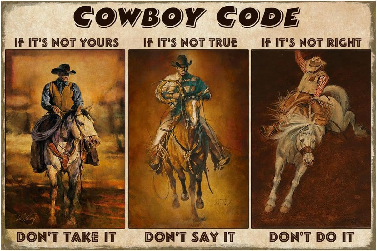 Amazon.com: Cowboy Metal Tin Sign,Cowboy Riding Horse Cowboy Code,Retro ...