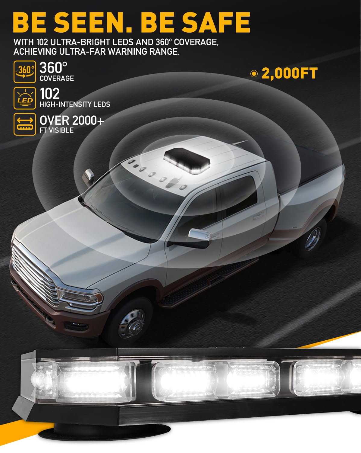 Snapklik.com : 406D Rooftop Emergency Strobe Lights Bar, 102 LED White ...