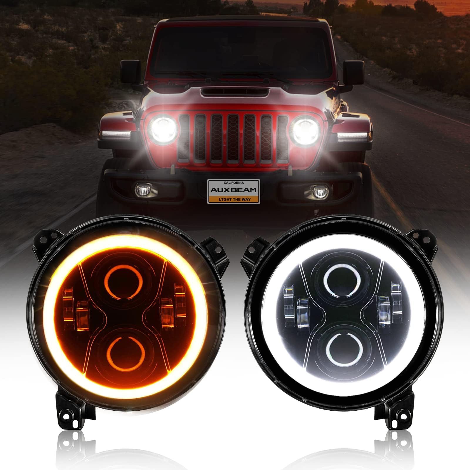 Auxbeam 9 Inch LED Headlights with DRL & Turn Signal Round Projector ...