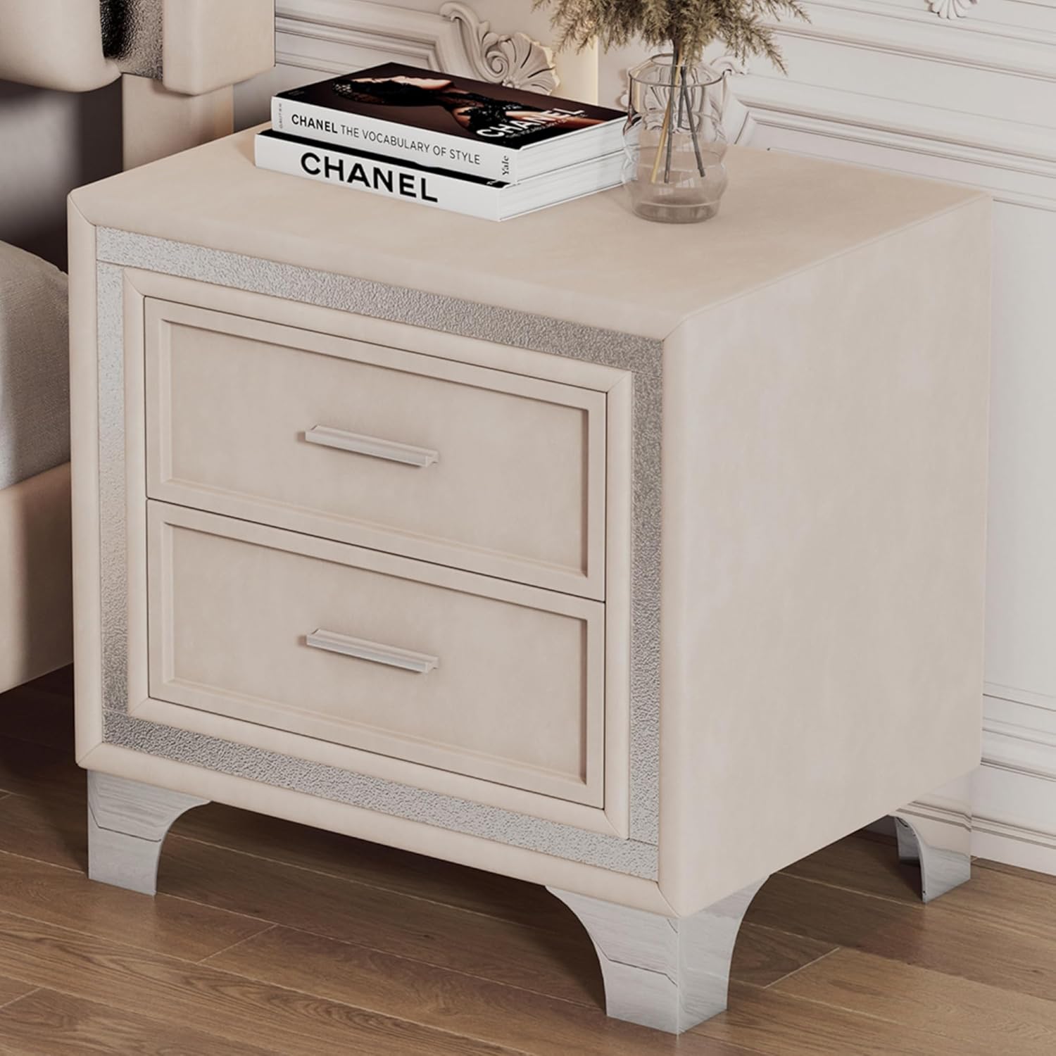 Amazon.com: Velvet Upholstered Nightstand with Drawers and Handle, Mid ...