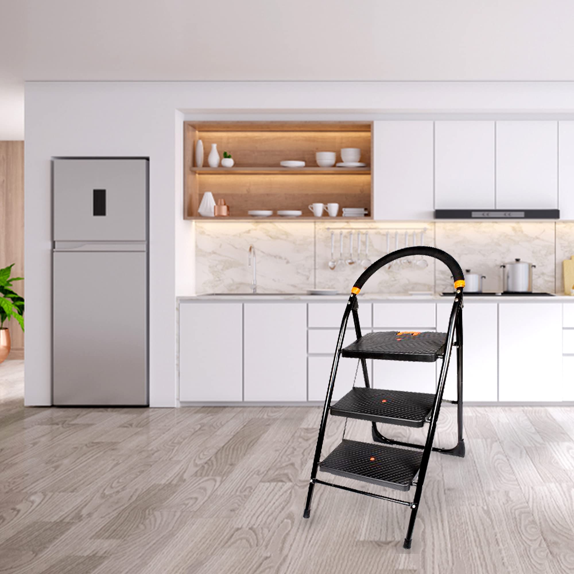 Buy M MORRIS (DEVICE) 3 Step Iron Ladders Stairs for Home Kitchen ...