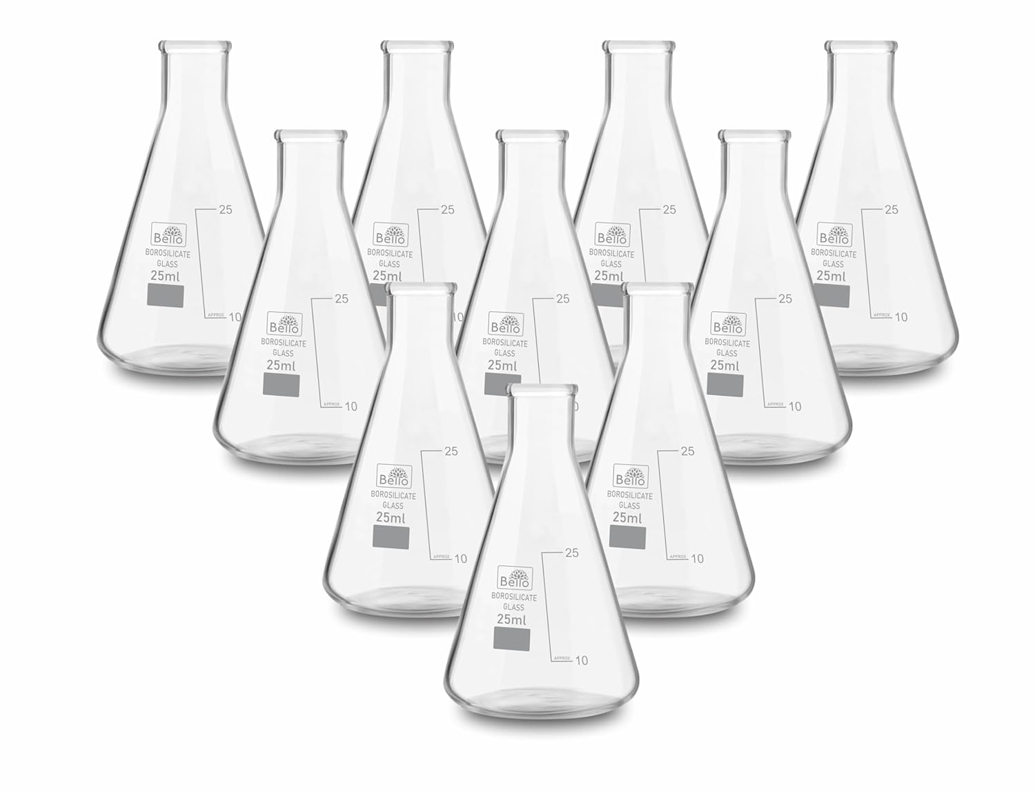 Bello Borosilicate 3.3 Glass Conical Flask 25 ml with Graduation Marks ...