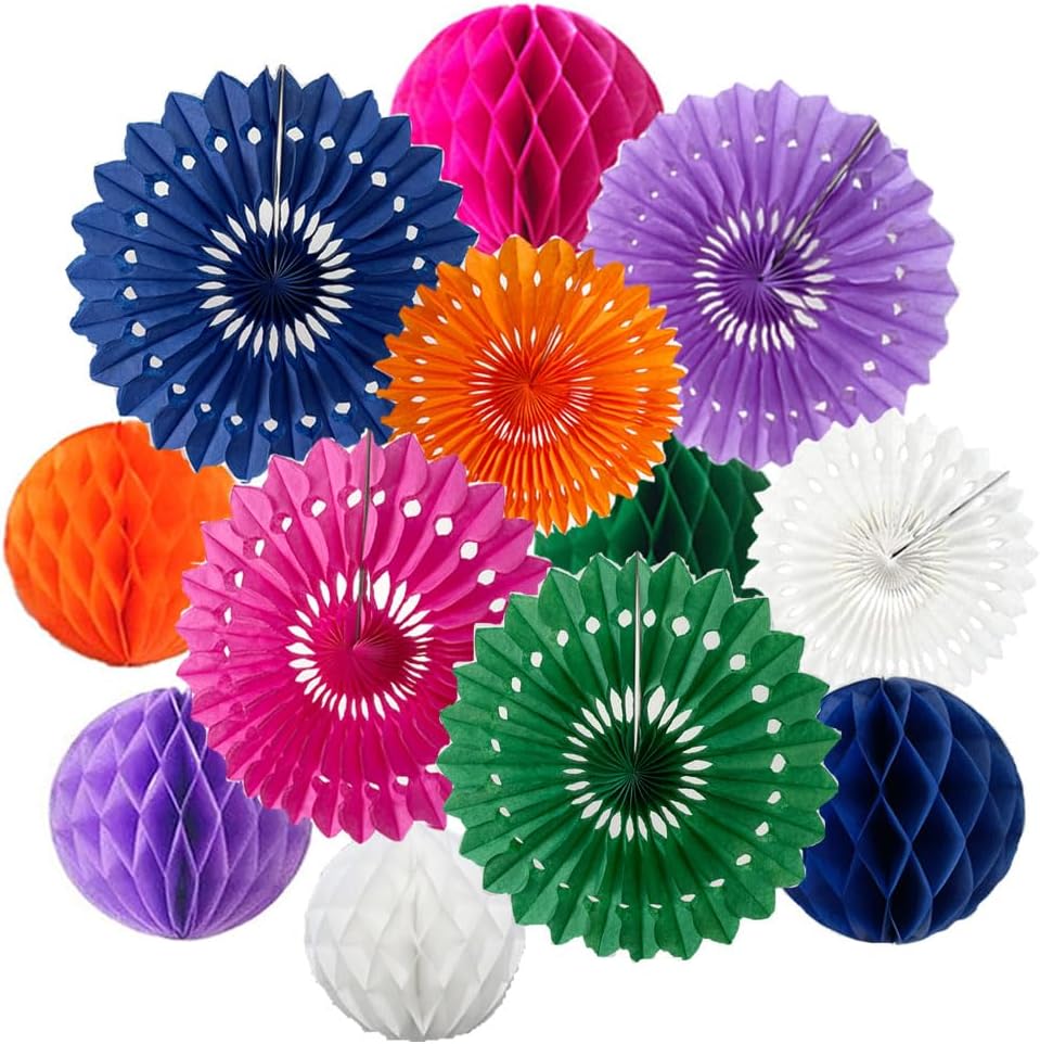 Amazon.com: 12pcs 6’’ 8’’ Honeycomb Balls Tissue Paper Fans Party ...