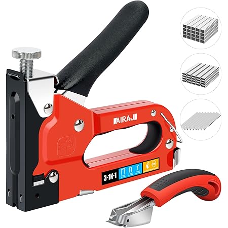 AIRAJ 3 in 1 Staple Gun with 2500 Staples (T/U/D Type),Sturdy Wood ...