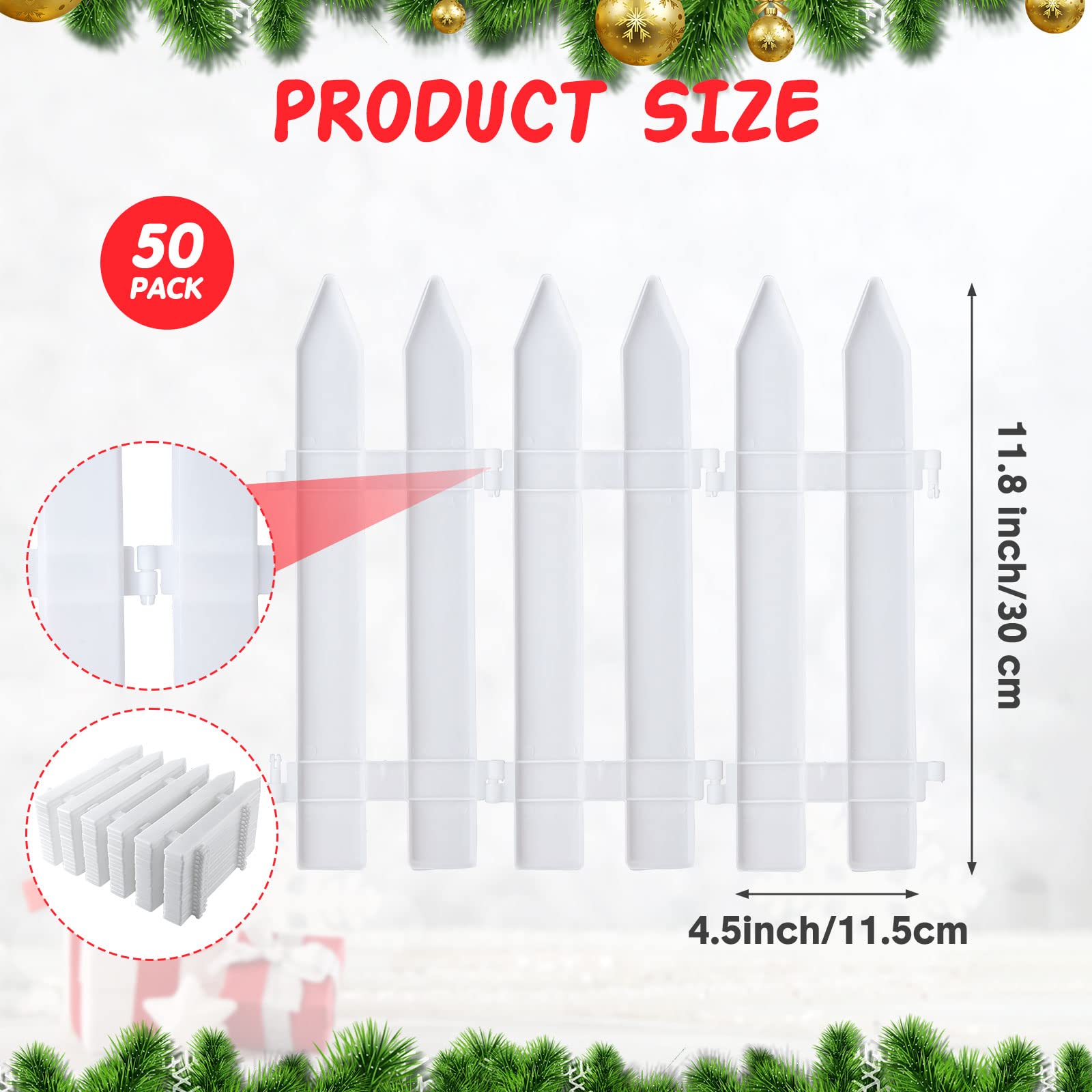 50 Pcs Christmas Plastic Picket Fence White Plastic Tree Fence Thick ...
