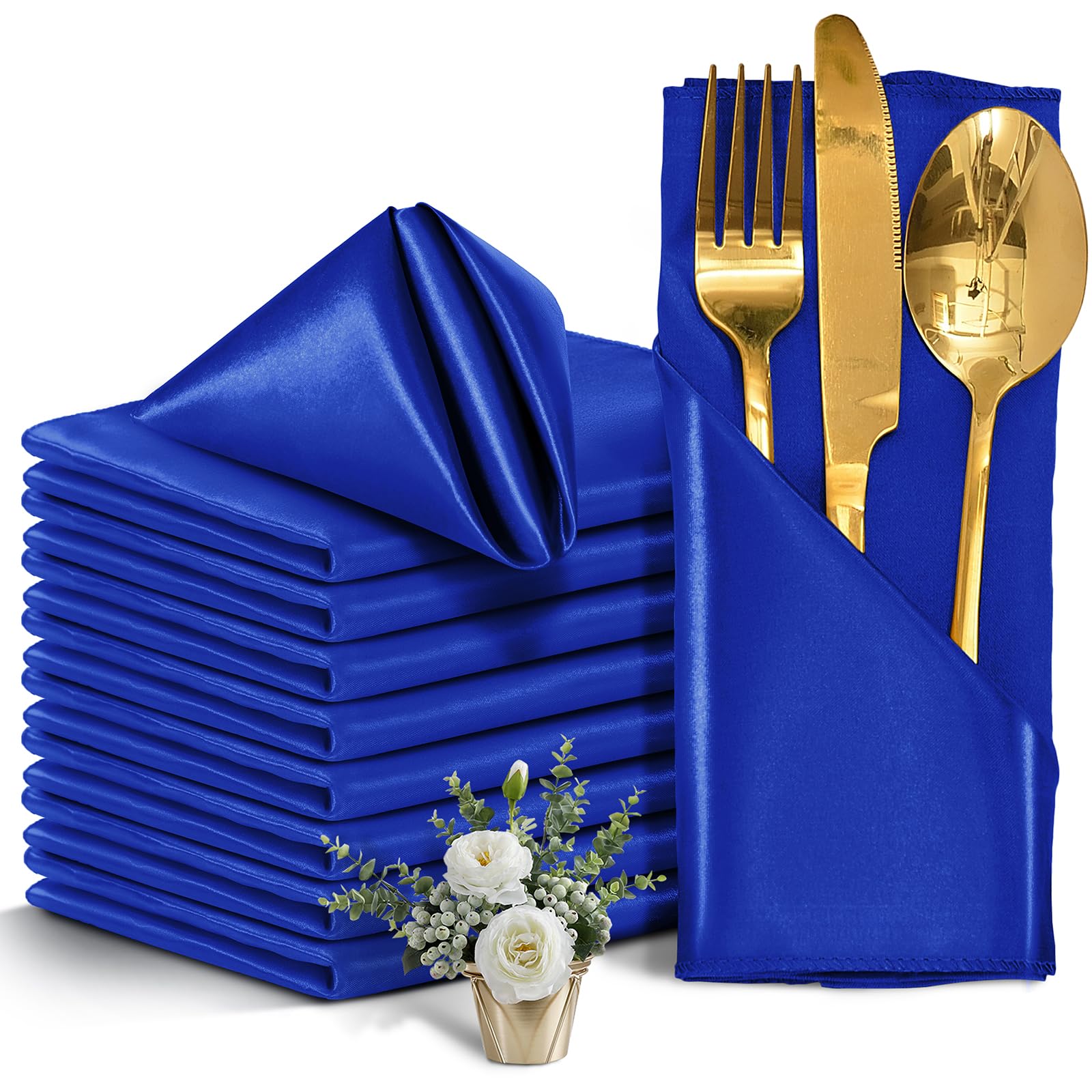 Amazon.com: Eychei 50 Pieces Royal Blue Satin Napkins, 17" x 17" Square ...