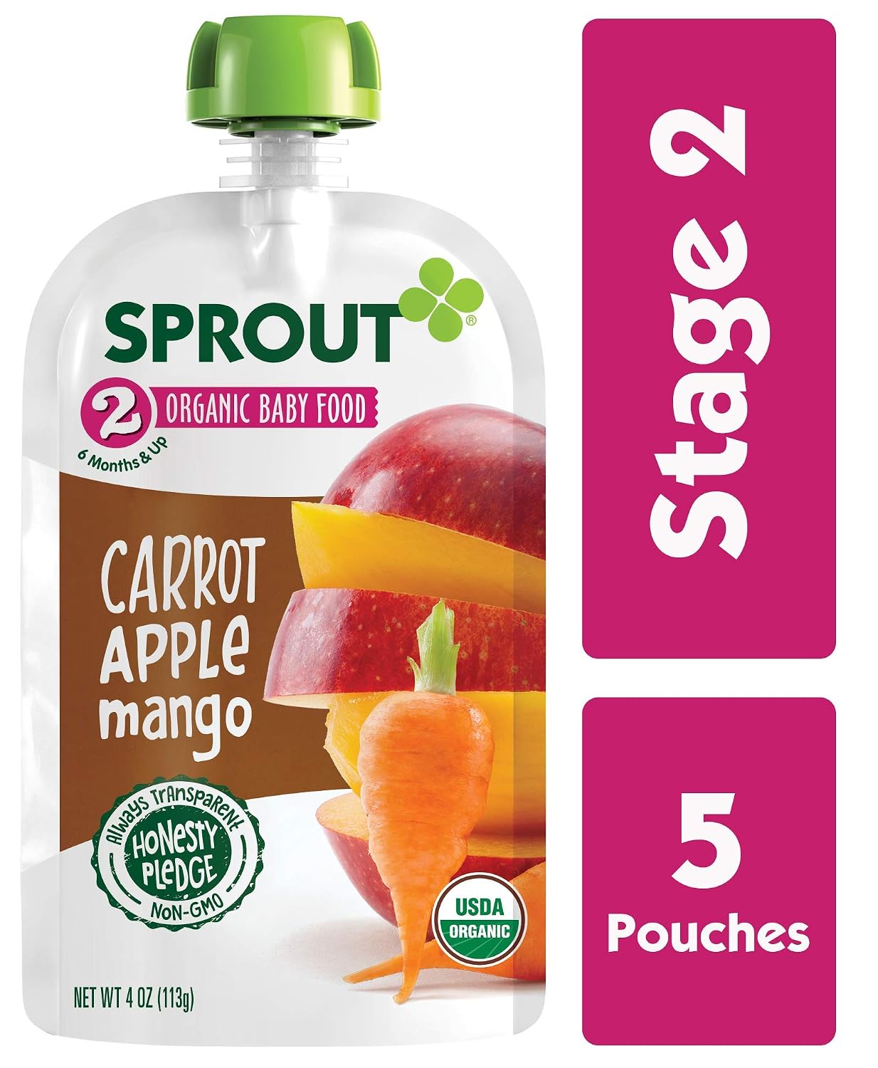 Amazon.com: Sprout Organic Stage 2 Baby Food Pouches, Carrot Apple ...